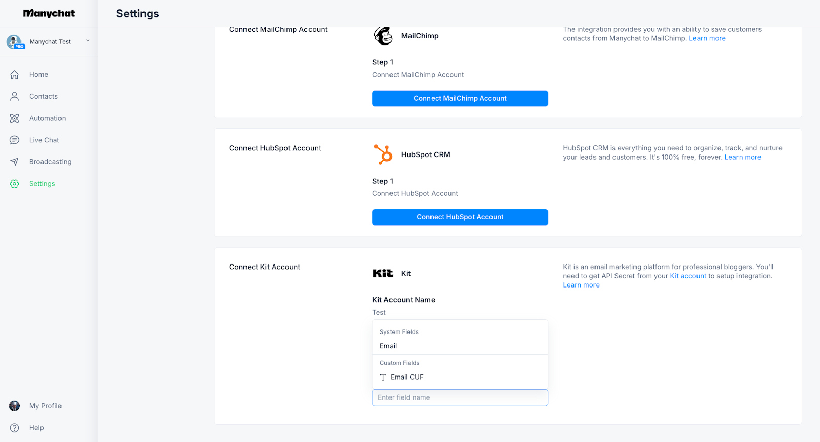 Kit integration – Manychat Help